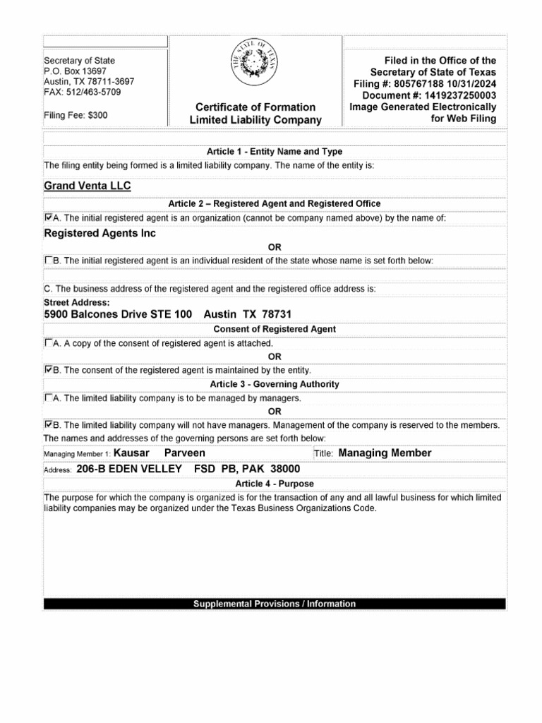 Certificat of Formation | PDF