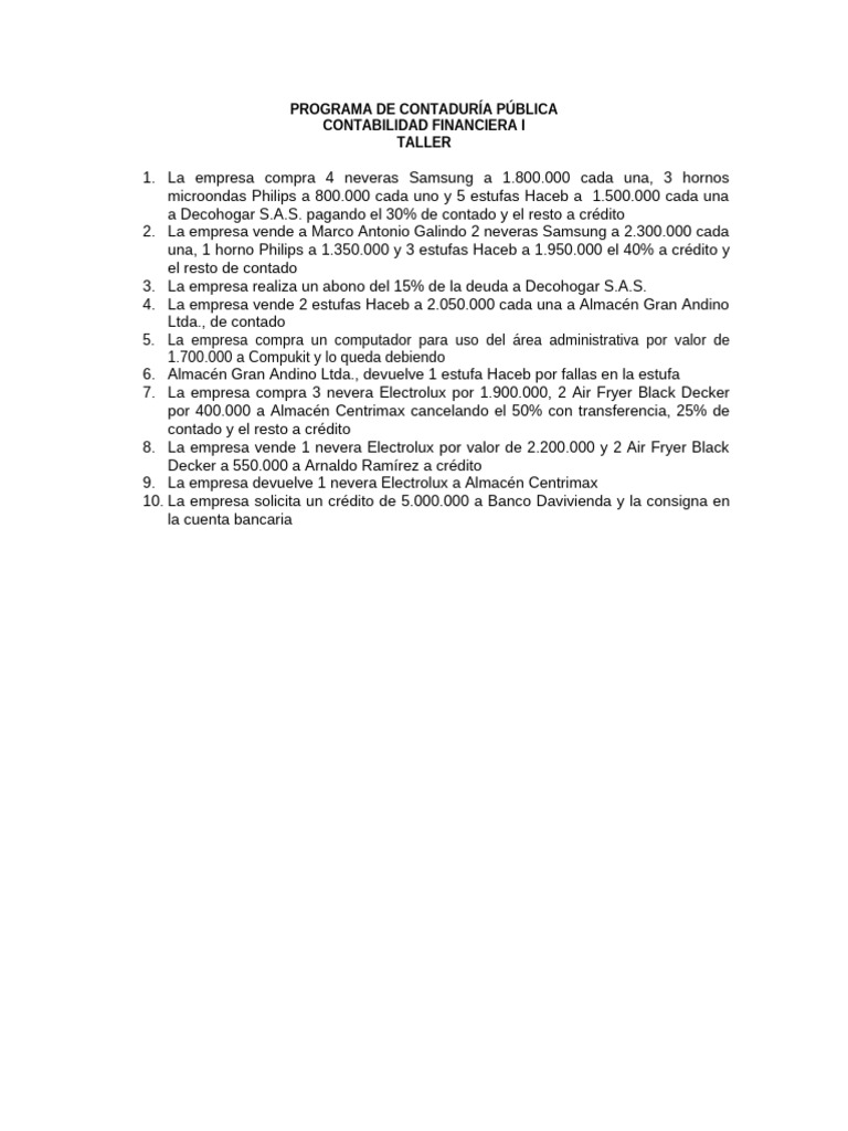 Taller Asientos Contables Contabilidad Financiera I | PDF | Negocios Taller Asientos Contables Contabilidad Financiera I | PDF | Negocios