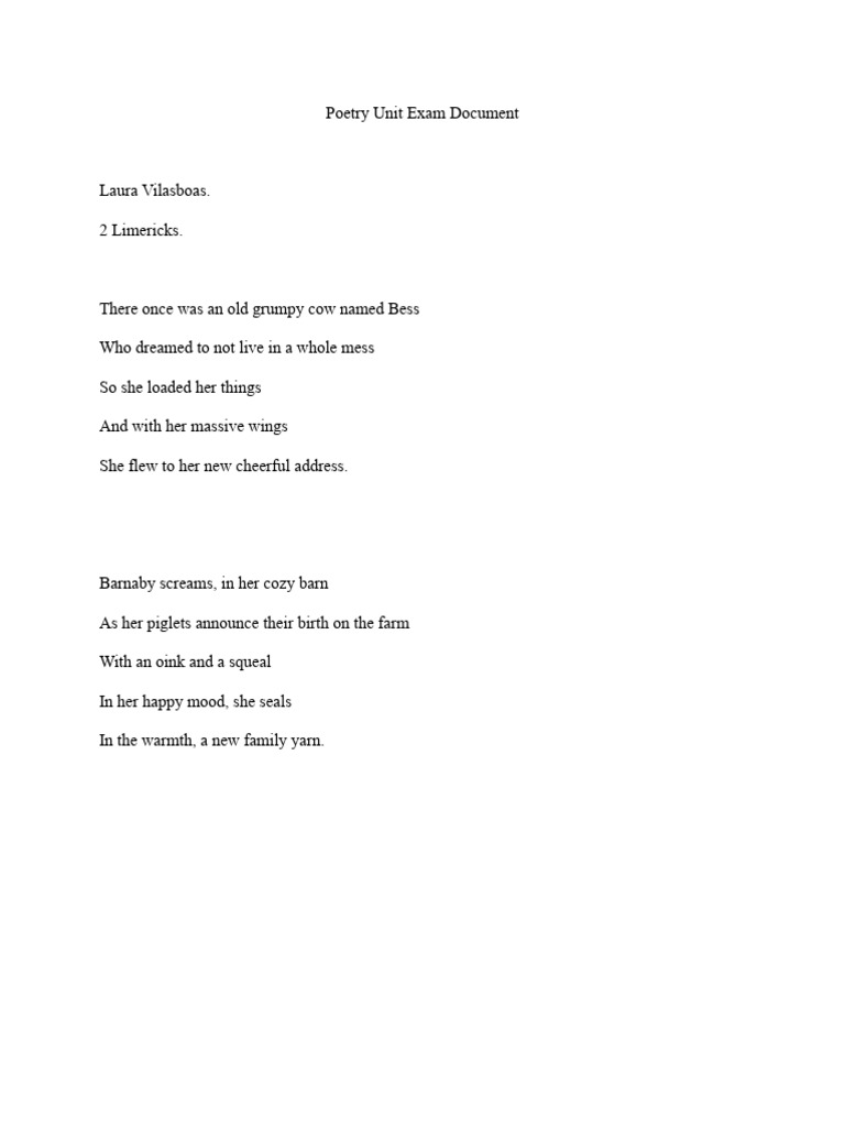 Laura Vilasboas - Poetry Unit Exam Document | PDF
