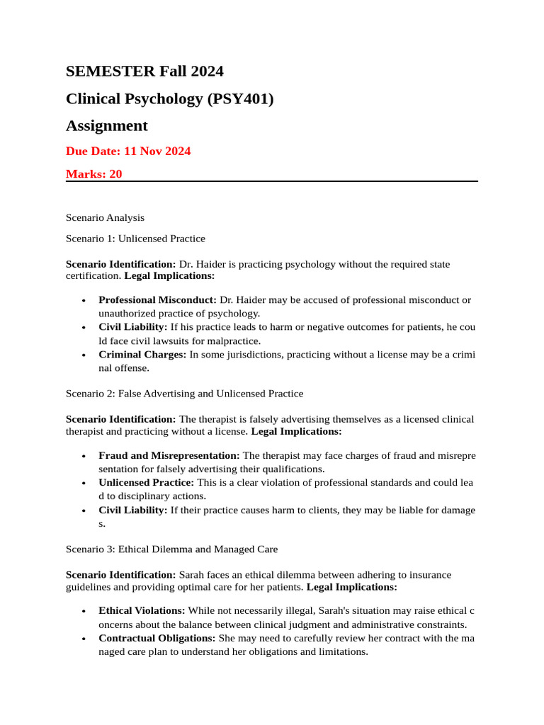 Fall 2024 - PSY401 - Clinical Psychology - 1 | PDF