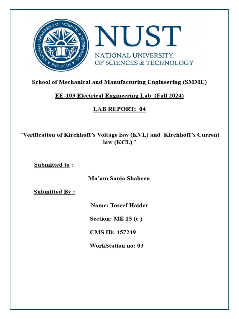 KVL and KCL Verification Lab Report | PDF | Electrical Network | Voltage