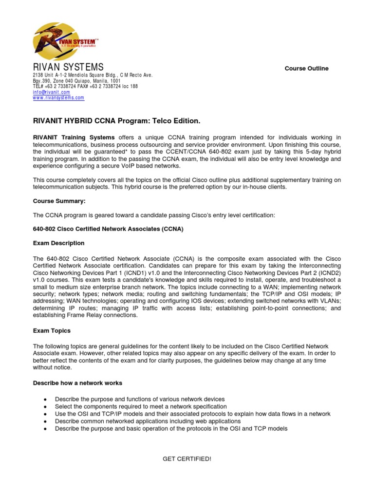 640-802 CCNA Course Outline | Cisco Certifications | Network Switch