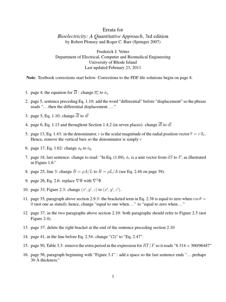 Bioelectricity Textbook Errata | PDF