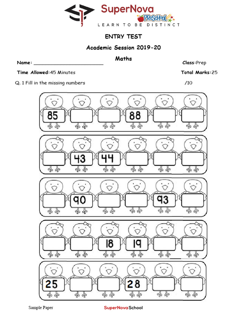 Prep Maths Entry Test 2019-20 | PDF