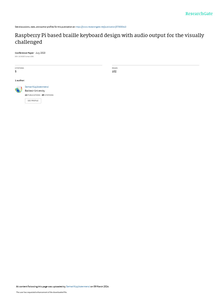 Raspberry Pi Based Braille Keyboard Design With Audio Output For The ...