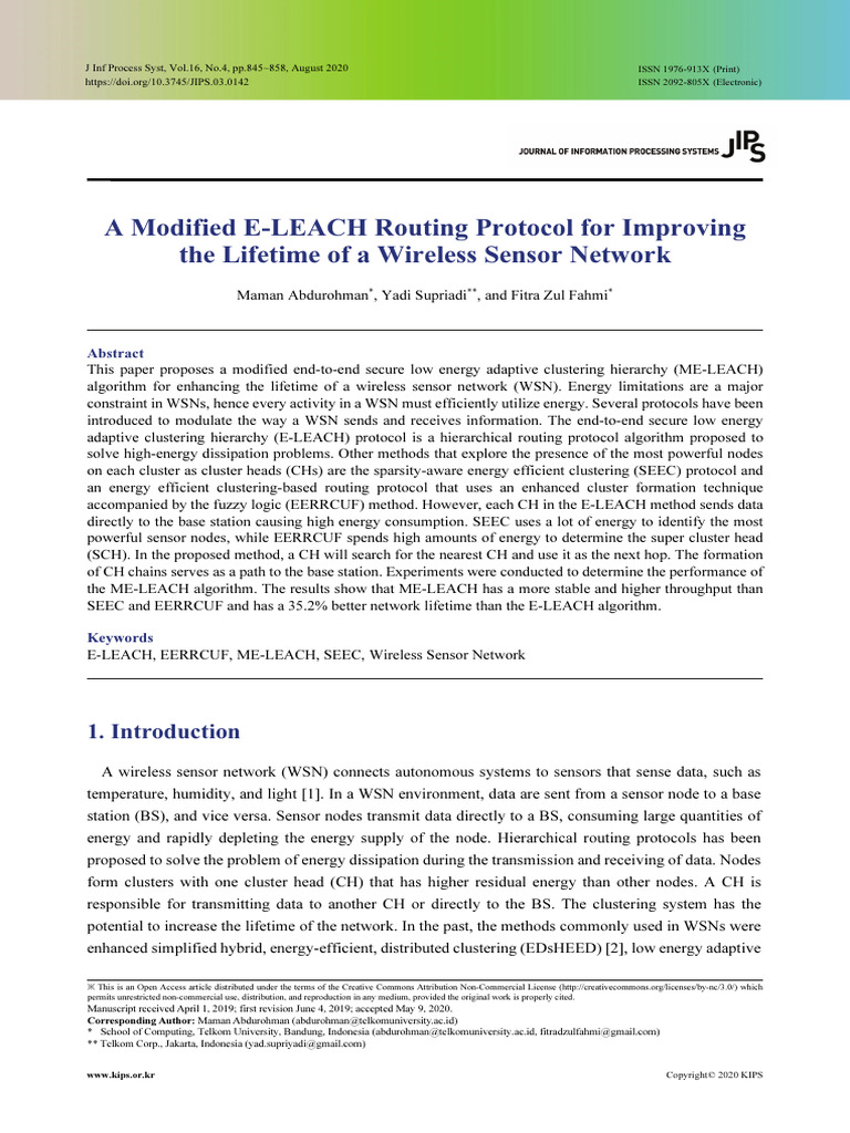 A Modified E-LEACH Routing Protocol For Improving The Lifetime of A Wireless Sensor Network ...
