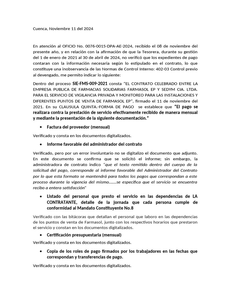 Respuesta Ofico 0076 | PDF