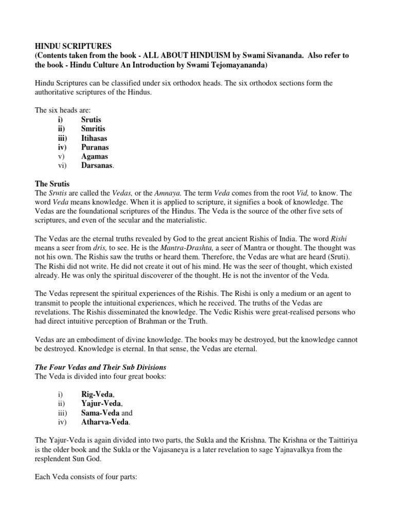 Overview of Hindu Scriptures | PDF | Vedas | Hindu Texts