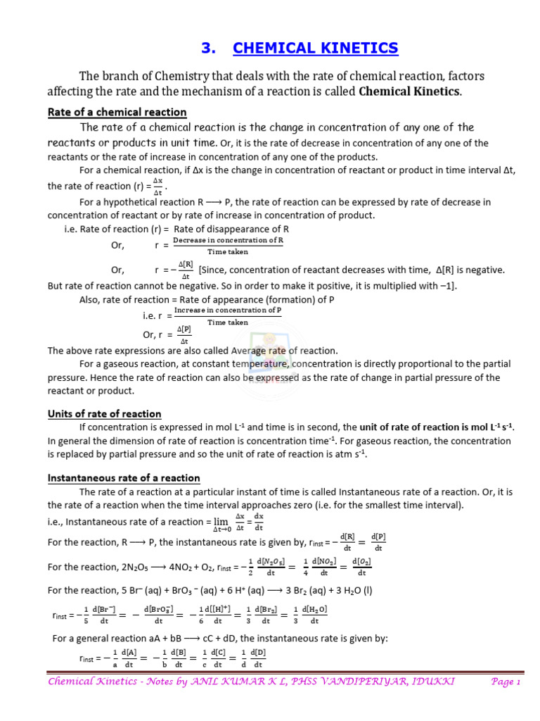Hsslive-Xii-Ch-Anil-3. Chemical Kinetics | PDF | Reaction Rate ...