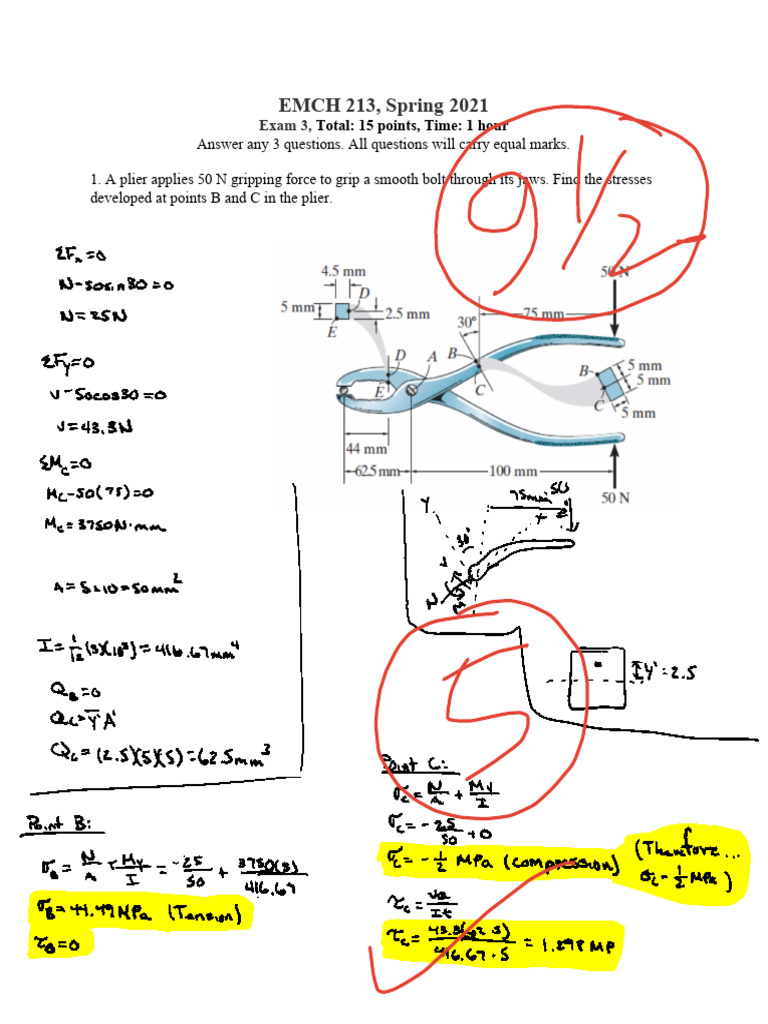 EMCH 213 Spring 2021 Exam 3 Questions | PDF | Science & Mathematics