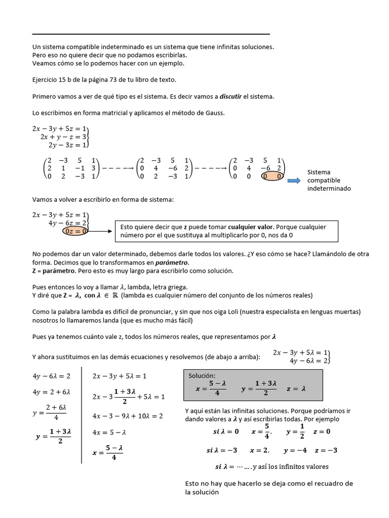 Cómo Se Resuelve Un SISTEMA COMPATIBLE INDETERMINADO | PDF | Conceptos ...