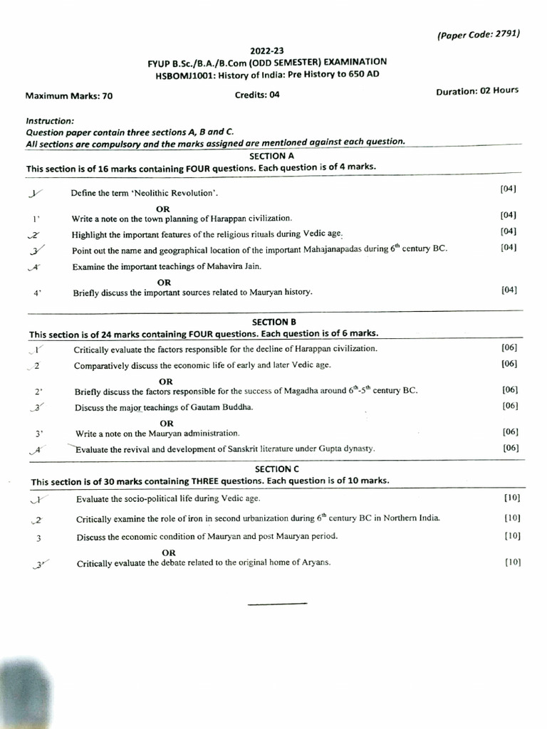 History Honours Question Papers 2022-2023 | PDF