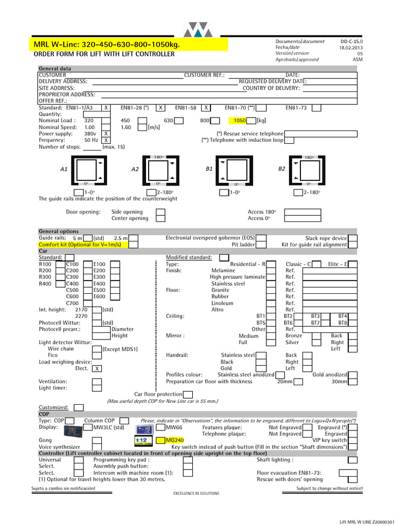 MRL W-Line 630-1000-DDC15 (With Controller) Eng-1 | PDF | Elevator ...