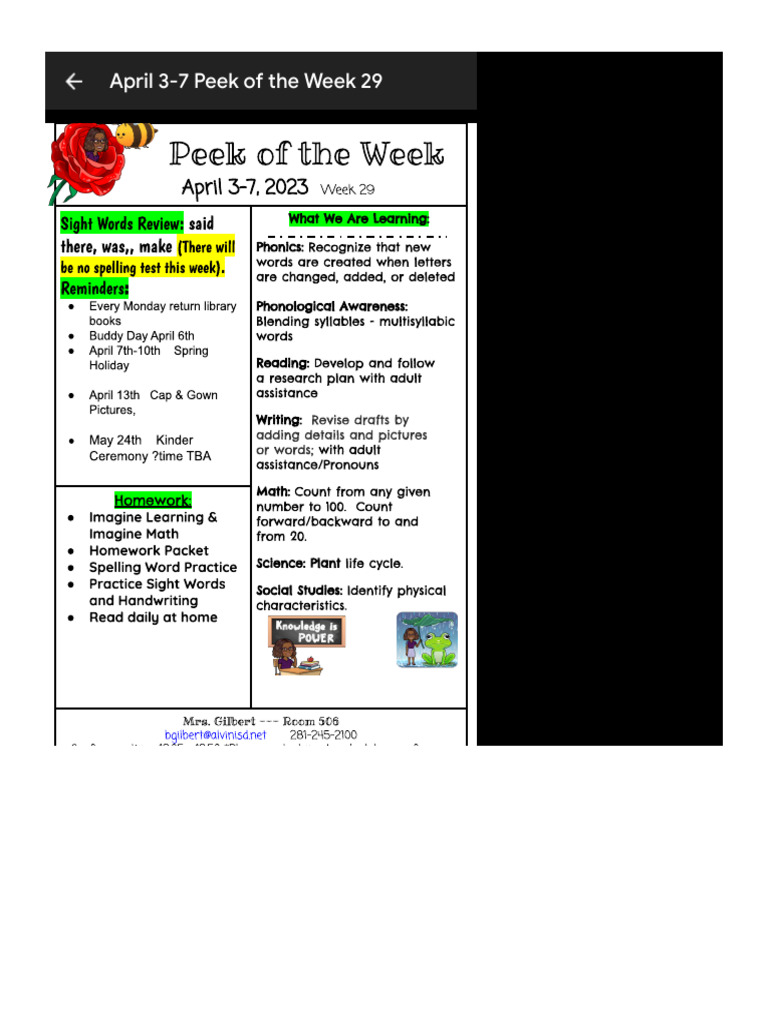 April 3-7 Peek of The Week 29 - Google Slides | PDF