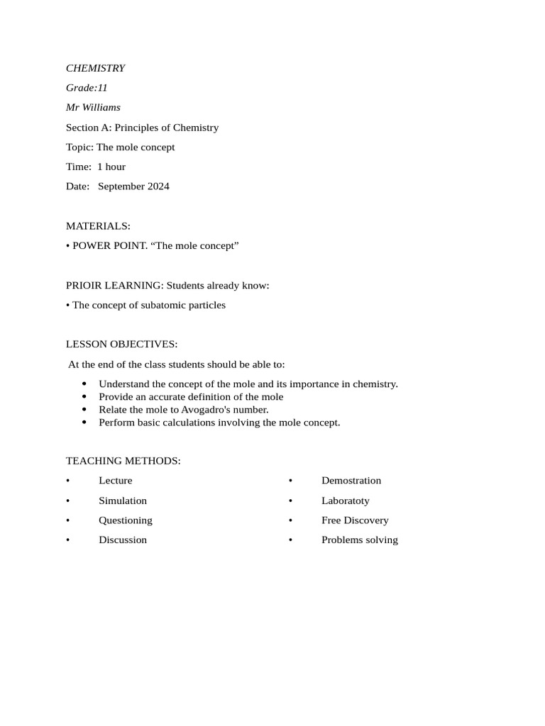 Lesson Plan Submission-WEEK 1 | PDF | Mole (Unit) | Cognition