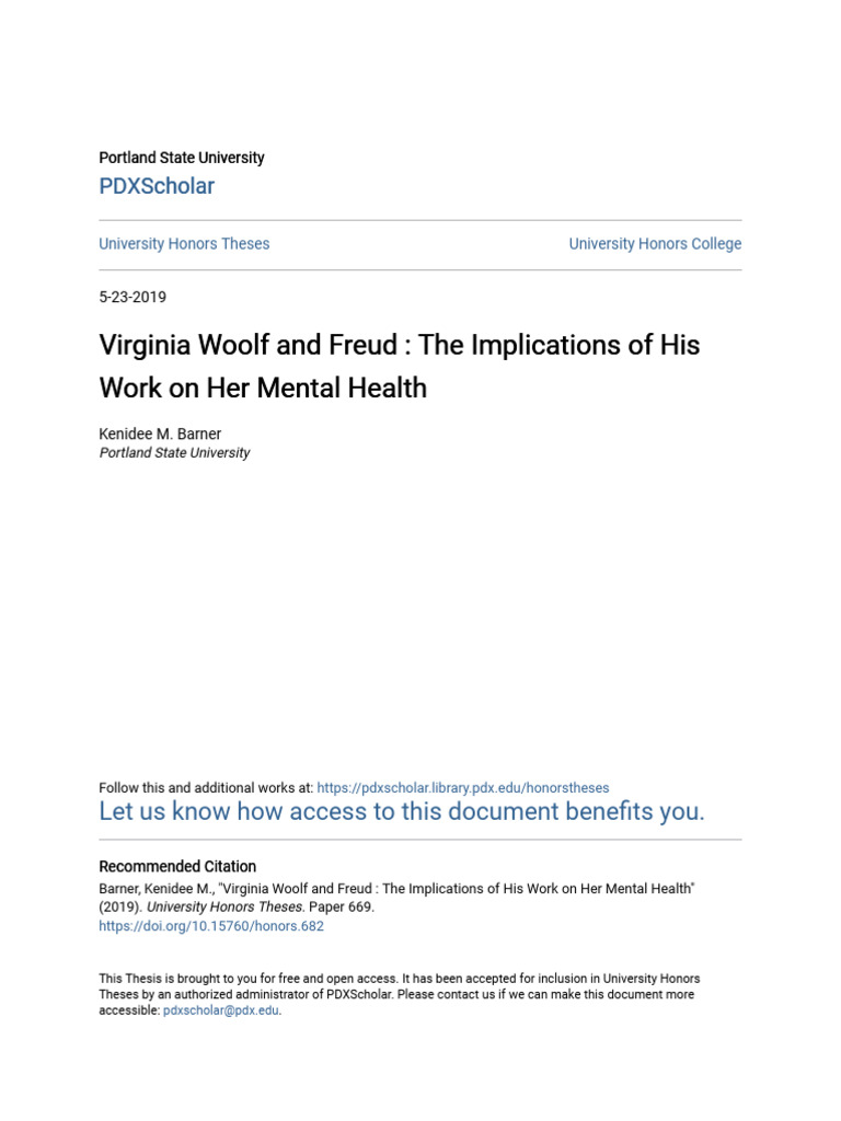 Virginia Woolf and Freud - The Implications of His Work On Her M | PDF ...