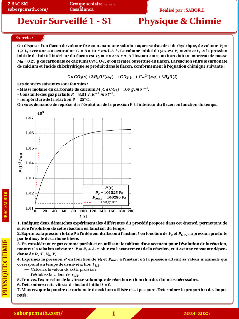 2bac SM CC1 Sabor 24 25 F | PDF | Réfraction | Indice de réfraction