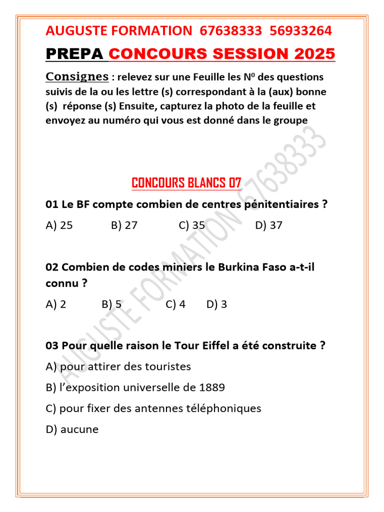 Préparation Concours BF 2025 | PDF