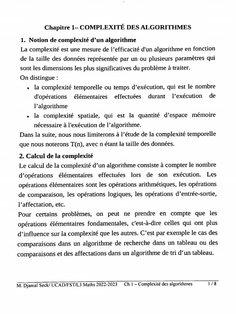 Chapitre 1 Complexité Des Algorithmes | PDF
