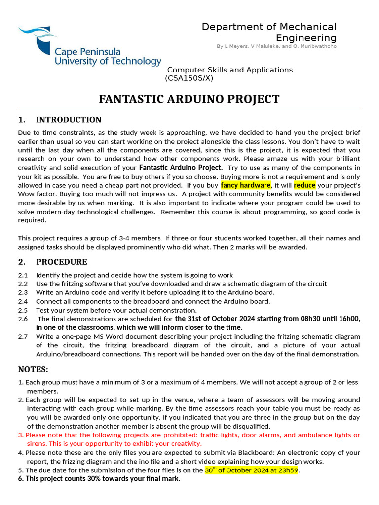 Fantastic Arduino Project Bief - 2024 | PDF | Arduino | Computing