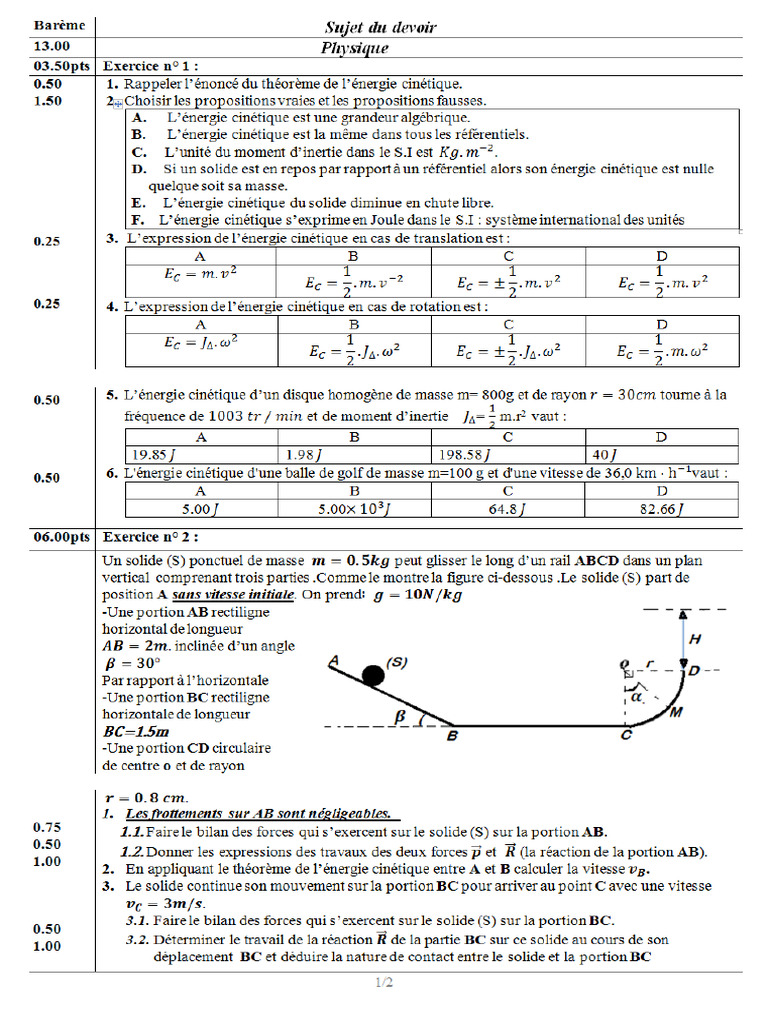 devoir 2 1bac | PDF