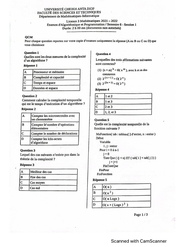 Examens Semestre 2 | PDF