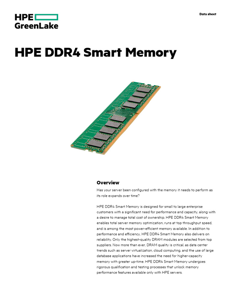 Hpe Ddr4 Smart Memory-Psn7281077wwen | PDF | Computing | Computer Science