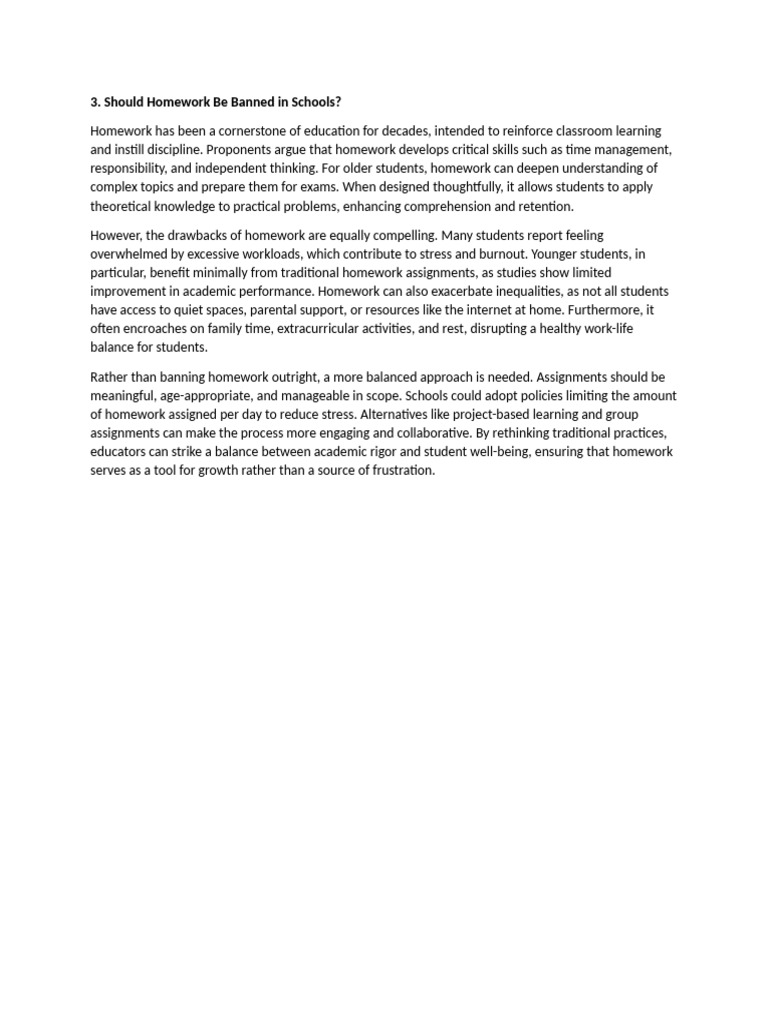 Should Homework Be Banned in Schools? | PDF