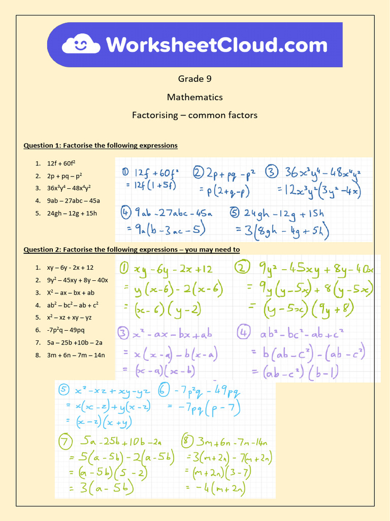 WSC_Grade-9_Common_Factor_Factorising_Memo | PDF