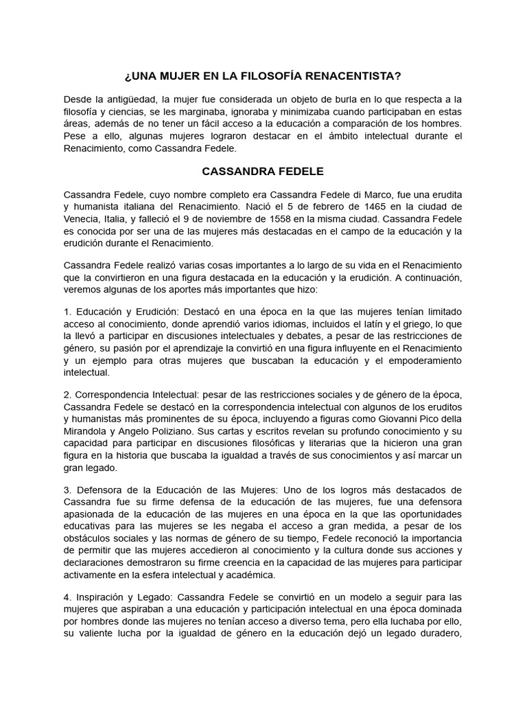 Cassandra Fedele | PDF | Renacimiento | Educación en artes liberales