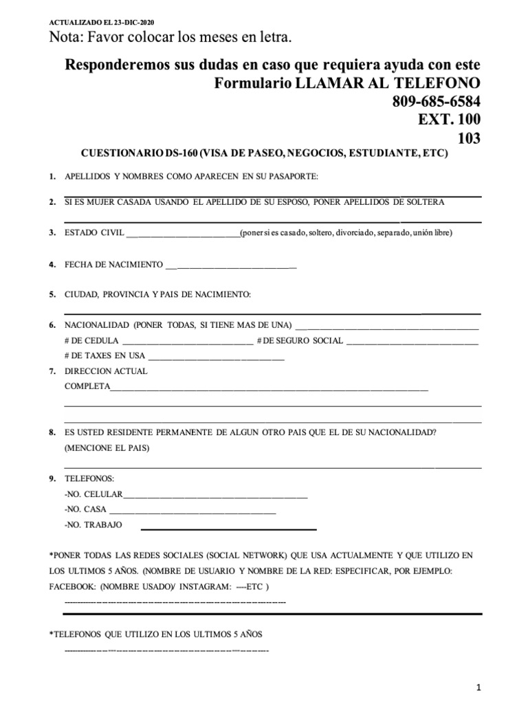 Formulario DS-160 Actualizado | PDF | Finanzas y dinero | Juegos y ...