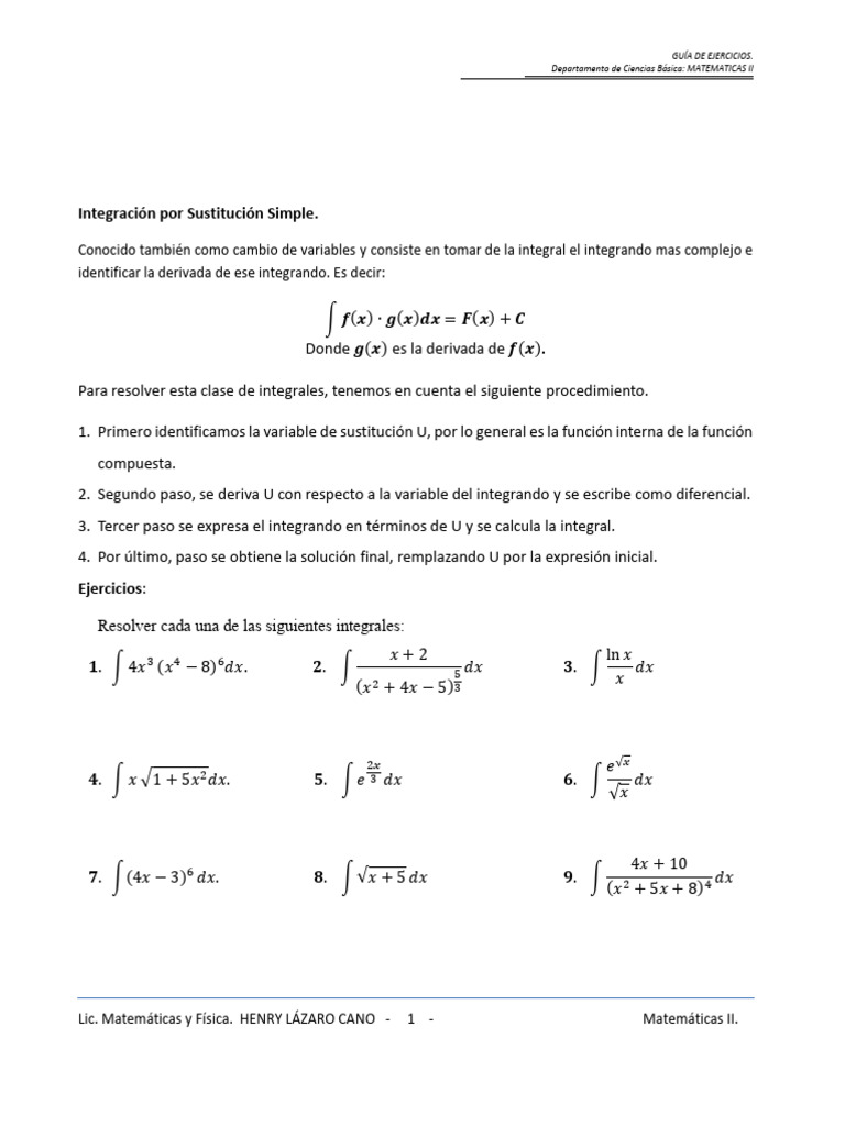 Integracion Por Sustitucion Simple | PDF | Integral | Derivado