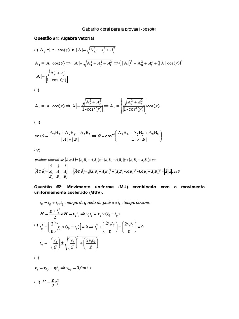 Gabarito Geral para A Prova1-Peso1 | PDF