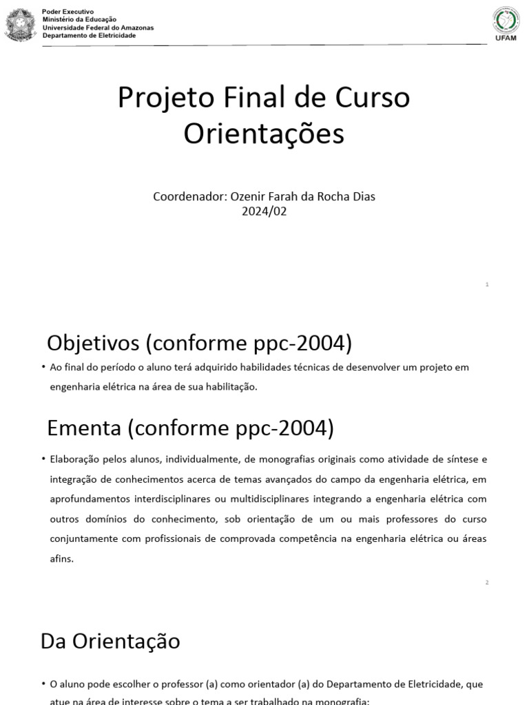 Projeto Final de Curso Orientacoes Ozenir V1 | PDF | Engenharia Elétrica | Engenharia