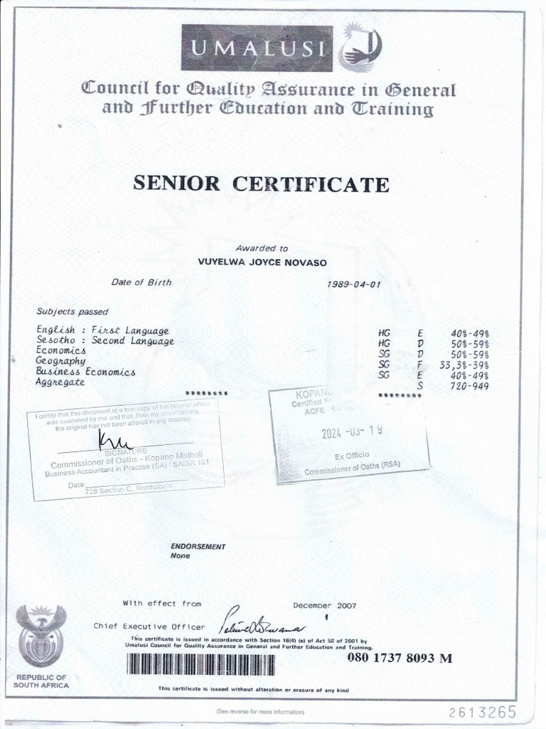 Grade 12 Certificate | PDF