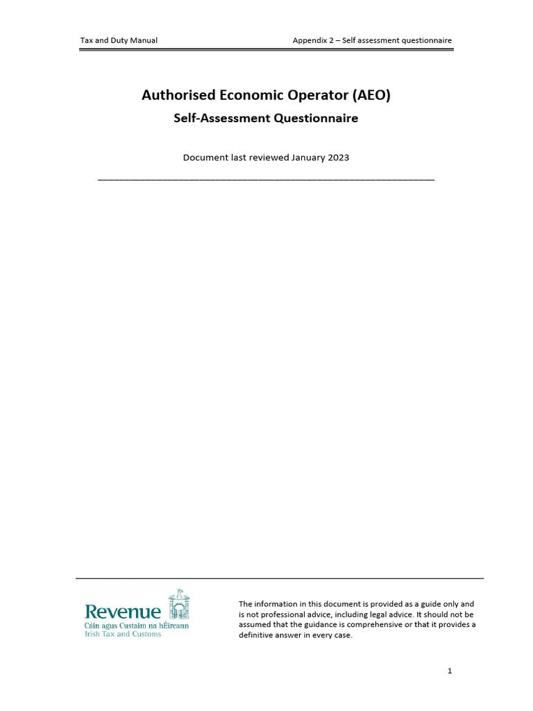 Appendix 2 Self Assessment Questionnaire | PDF | Customs | Audit