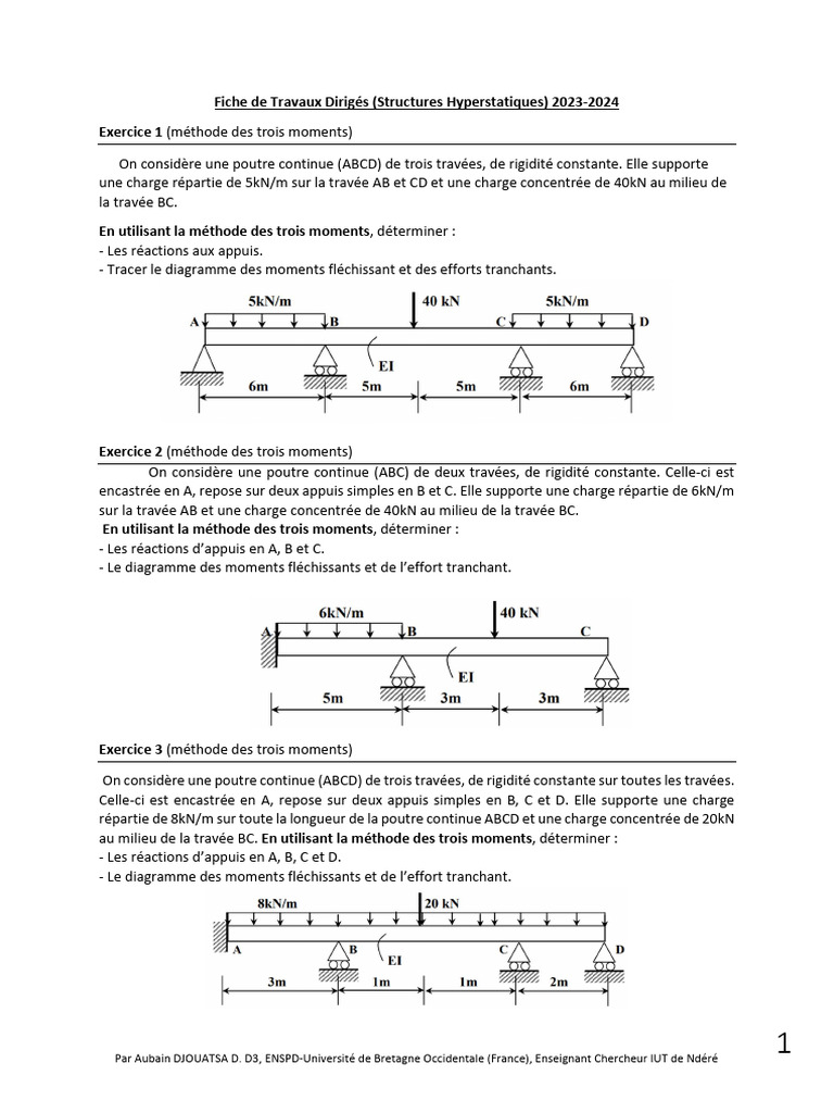 Fiche de TD Méthode Des Forces Et Des Trois Moments | PDF | Science des ...