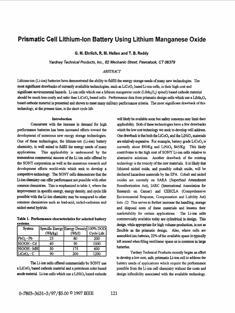 Prismatic Cell Lithium-Ion Battery Using Lithium Manganese Oxide | PDF ...