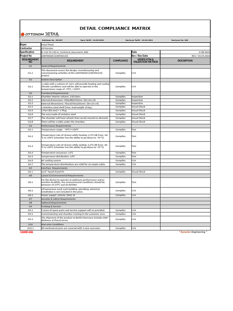 24DT00026 - Compliance Matrix - R01 | PDF | Simulation | Specification ...
