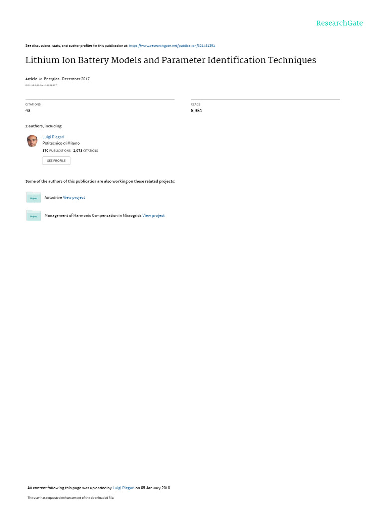Lithium Ion Battery Models and Parameter Identific | PDF | Markov Chain | Temperature