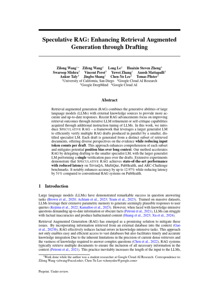 Speculative RAG Enhancing RAG Through Drafting 1721165432 | PDF ...