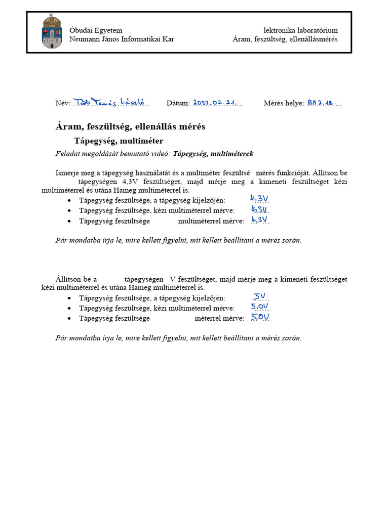 F02-Feszültség Áram Ellenállás | PDF