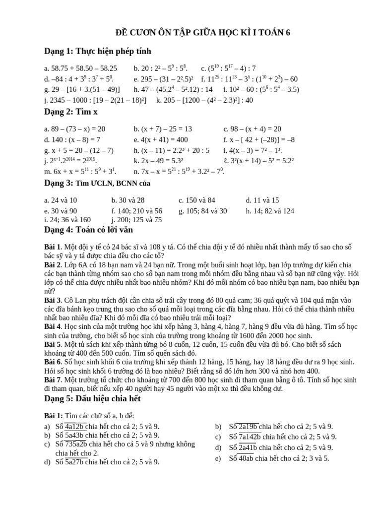 Đề Cương GHKI Toán 6 | PDF