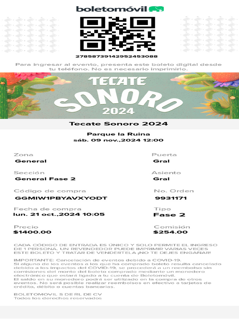 Boletos Tecate Sonoro | PDF