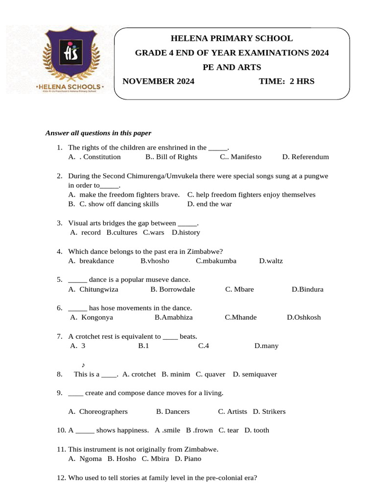 GRADE 4 PE & ARTS | PDF