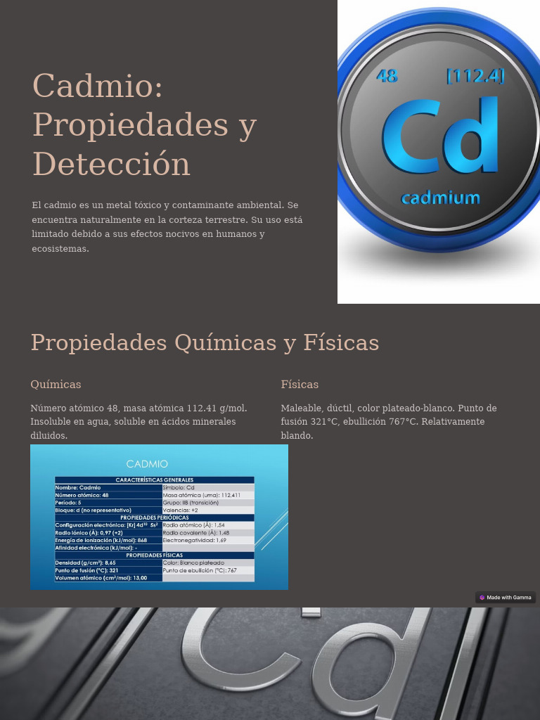 Cadmio: Propiedades y Métodos de Detección | PDF