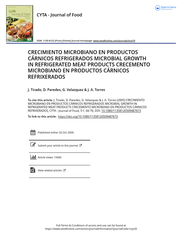 Crecimiento Microbiano en Productos C Rnicos Refrigerados Microbial Growth in Refrigerated Meat ...