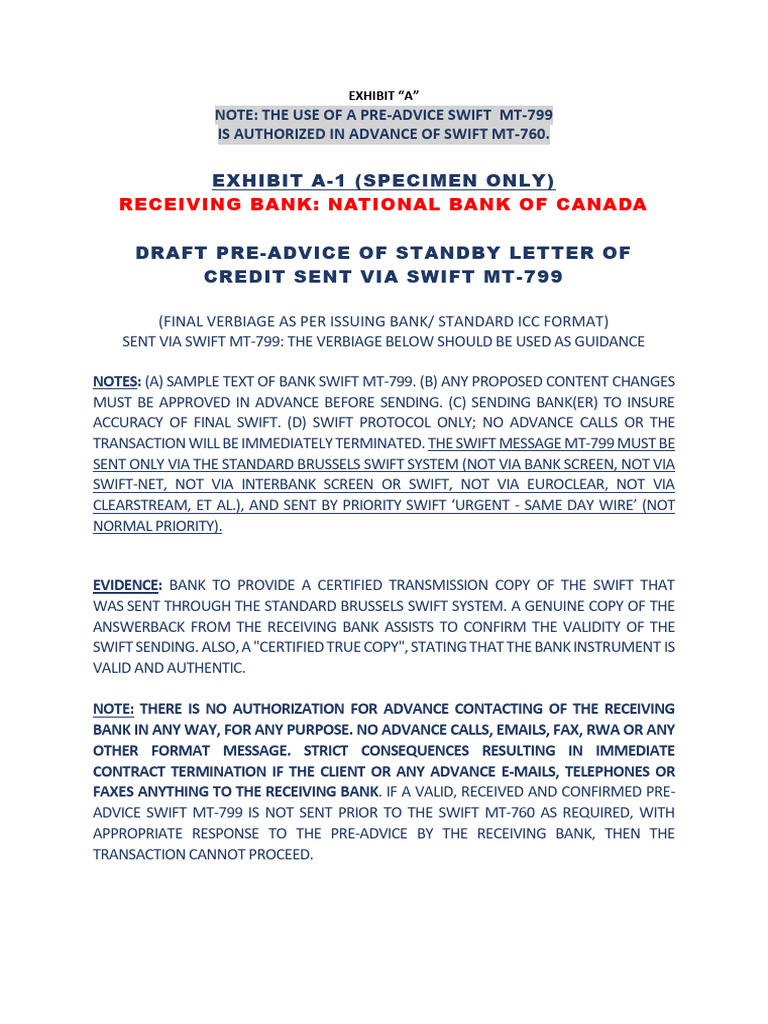 Veribage Swift Mt799 and Swift Mt760 Bank Draft12022 April 241109 | PDF ...