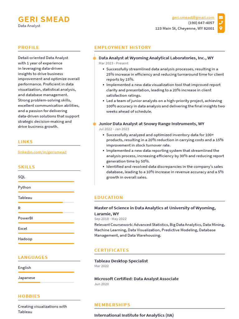 Data Analyst Resume Example | PDF | Data Analysis | Analytics