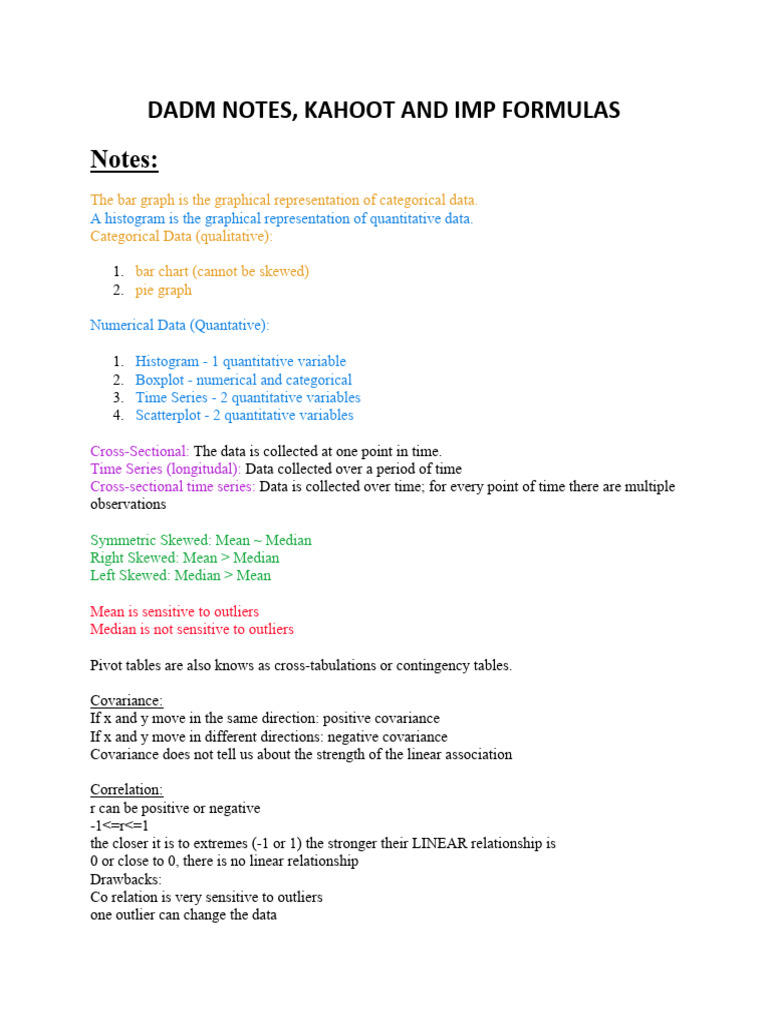 DADM NOTES and Cheat Sheet | PDF | Coefficient Of Determination ...